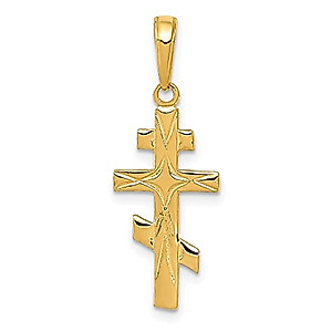 IceCarats 14K Yellow Gold Eastern Orthodox Holy Cross Necklace Religious Pendant Jesus Christ Charm Textured Only