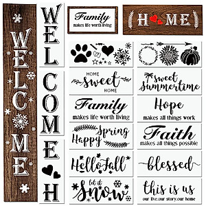 Letter Stencils for Painting on Wood Canvas and More - Reusable Large Alphabet Welcome Calligraphy Font Suitable for Home and Front Door, Porch or Outside Decoration Fabric Chalkboard Plastic