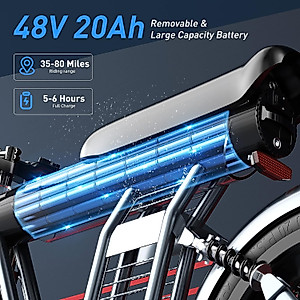 SMARTRAVEL 20" Fat Tire Electric Bike with Removable 48V 23.2 Ah Lithium Battery, 1200W Electric Bicycle E-Bike Ebike Regenerative Cool Motorcycle, with Free Bicycle Riding Accessories for Women Men