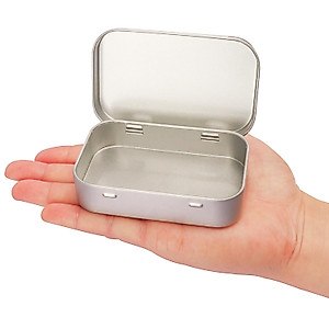GENHAKON 40 PCS 3.7 x 2.36 x 0.86 inch, Hinged Tins Box Containers silver, Tin Box Container with hinged lids for Small Items, Such as Candy, USB Cable, Pills, Earring, Jewelry Craft, Etc
