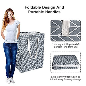 Gwane 96L Collapsible Laundry Basket with 4 Detachable Brackets, Thick Waterproof Lining, Large Square Laundry Hamper for Bathroom, Bedroom, Clothing, Toy Storage(Gray Fishbone)