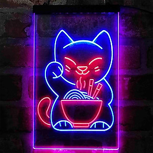 ADVPRO Maneki Neko Ramen Luck Cat Dual Color LED Neon Sign Red & Blue 12 x 16 Inches st6s34-i4029-rb