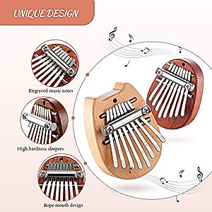 eBoot 10 Pieces 8 Keys Mini Piano Set Include Finger Thumb Piano with Lanyard Chain, Finger Protector and Cleaning Cloth Christmas Gift for Kids Adults Beginners(Oval, Cat Shaped, Wood)