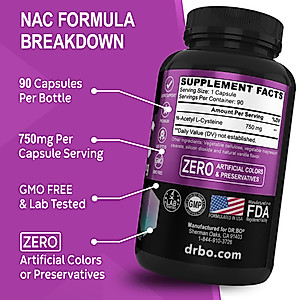NAC Supplement N-Acetyl Cysteine Pills - 750mg N Acetyl Cysteine Pure Vitamin Capsule - Daily Liver Support Formula for Lung Cleanse Health, Kidney Detox, Brain & Respiratory Supplements - 90 Capsules