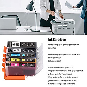 Printer Cartridge with Ink, Ink Cartridge ABS Printing Ink Cartridge Standard Size 5% Coverage for PIXMA IP3600 IP4600 IP4700, Desktop Photo Printers (BK BK C M Y 5 Colors)