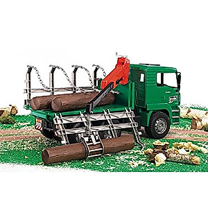 Bruder Toys - Forestry MAN Timber Truck with Fully Functioning Loading Crane, Tilting Loading Bed, and 3 Loadable Trunks - Ages 4+
