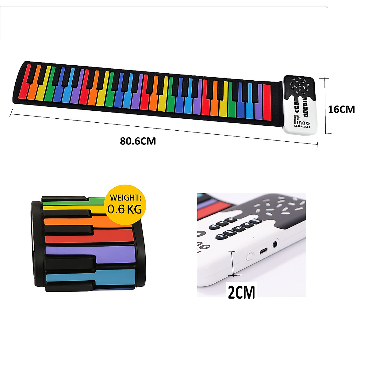 MAGICON NEW 49 Key Roll Up Electronic Digital Music Piano, Rechargeable, Recording Feature, 8 Tones, 6 Educational Demo Songs & Build-in Speaker, Educational Piano,Kid'sToy Gif (49 key NEW)