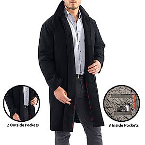 Alpine Swiss Zach Men’s Wool Blend Overcoat – Knee-Length Trench Coat, Runs Large for Layering Over Suits or Sweaters Black Large