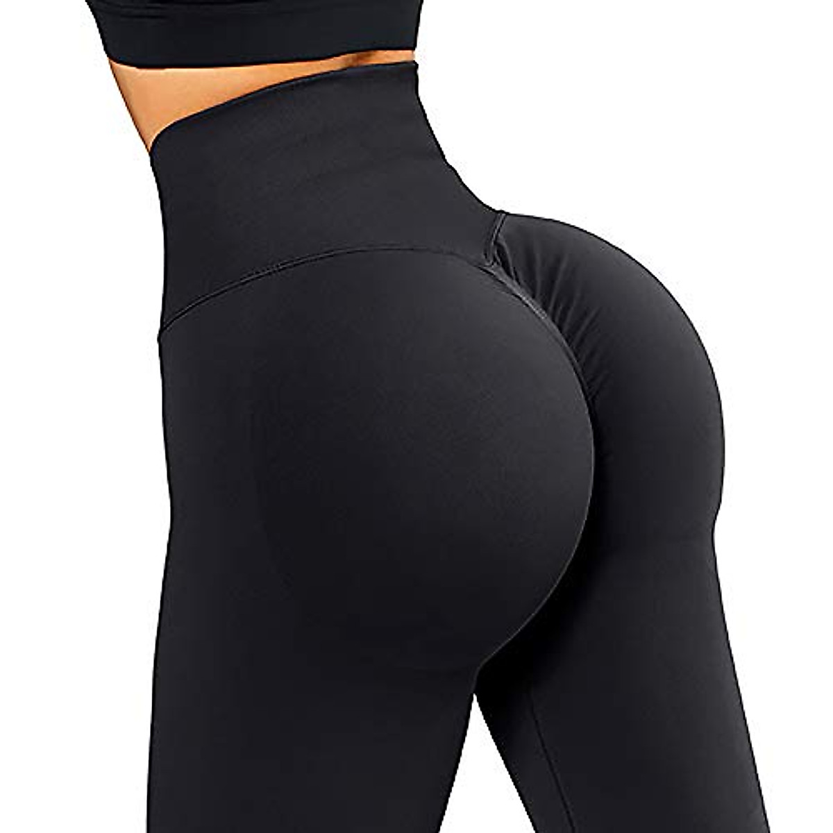 MOSHENGQI Womens Seamless Butt Lift Leggings High Waisted Yoga Pants Ribbed Workout Slimming Tights(Medium,#7 Seamless Black-2)