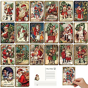 80 Pcs Vintage Christmas Postcards Christmas Postcard 4 x 6 Santa and Christmas Reprint Antique Postcard Set Retro Christmas Cards Blank Christmas Postcards for Friends Relatives, 20 Designs