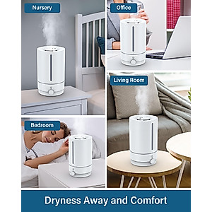 Marnetstone Humidifiers for Bedroom, 5 L Top Fill Cool Mist Humidifiers with Oil Diffuser, Ultrasonic Humidifiers for Large Room, Home, Nursery, Office, Plants, 360° Nozzle