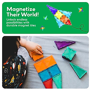 PicassoTiles 100 Pieces Magnetic Tiles Building Blocks Mini Size Diamond Series Magnet Toys Travel Size On-The-Go Construction Sensory Toys Gifts Educational Set STEM Learning Kit Playset PTM100