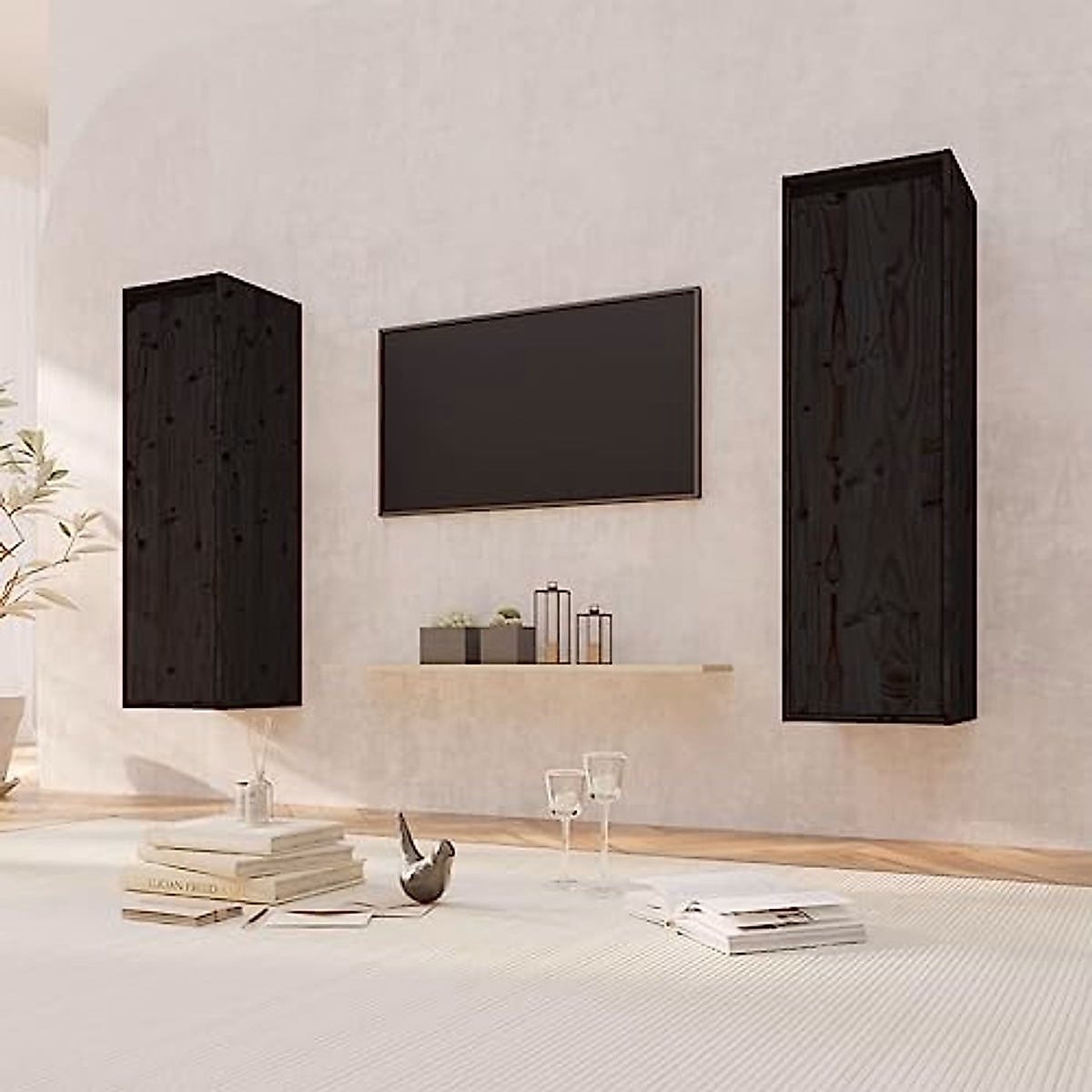 MSLAONXC Wall Cabinets 2 pcs Black,Bathroom Cabinet,Bedroom Cabinet,Hanging Cabinet,Wall Decor,for Laundry Room, Bathroom, Kitchen, Bedroom, Office,Living Room,11.8"x11.8"x39.4" Solid Pinewood