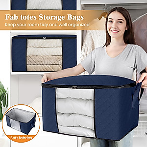 Fab totes 2 Pack Clothes Storage, Foldable Blanket Storage Bags, Storage Containers for Organizing Bedroom, Closet, Clothing, Comforter, Organization and Storage with Lids and Handle, Blue