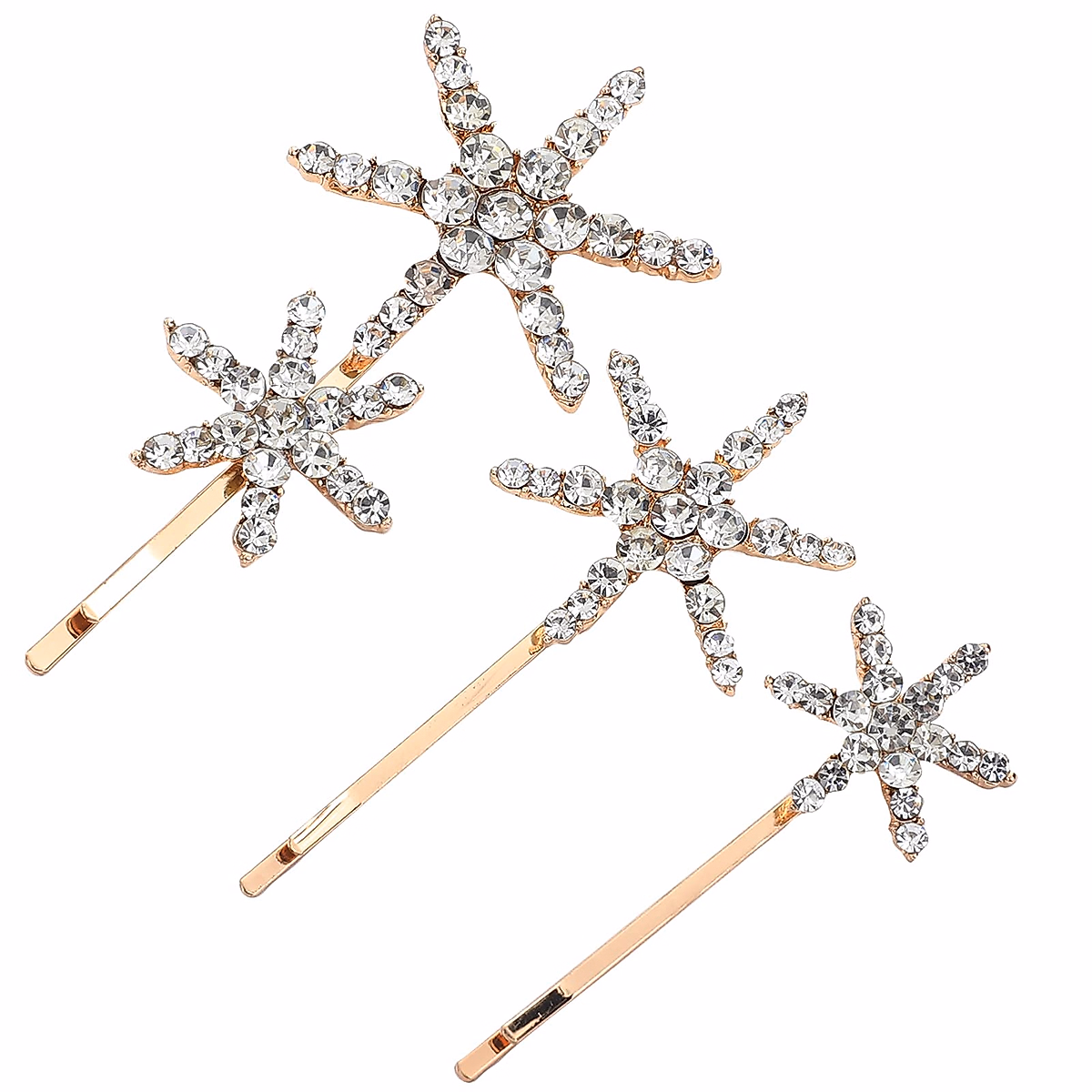 Wedding Hair Bobby Pins for Women Girls, Gold Snowflake Crystal Hair Clips, Elegant Hair Styling Accessories for Mothers Day Gift, 3PCS