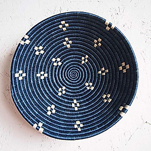 African Basket- Kabaya/Rwanda Basket/Woven Bowl/Sisal & Sweetgrass Basket/Blue, White