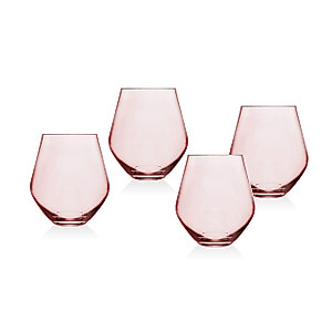 Godinger Stemless Goblet Wine Glasses Beverage Glass Cup - Meridian Blush, 18oz - Set of 4
