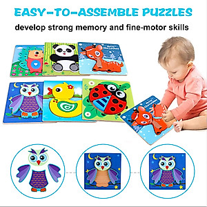 GINMIC Wooden Puzzles for Toddlers, Boys & Girls Educational Preschool Toys Gift with 6 Animals Patterns, Puzzles for 3 Year olds.
