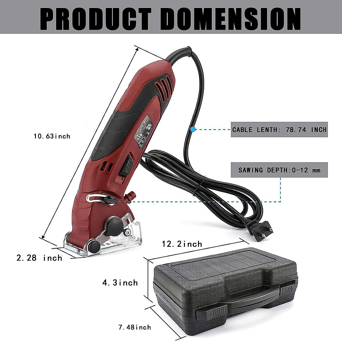 BRZOXIN Mini Circular Saw Set, Handheld Circular Saw Corded 3400RMP 400W 110V Max Cutting Depth ½ Inch/12mm w/6 Blades, Multifunction Compact Circular Saw for Wood Drywall Tile Soft Metal PVC Pipe