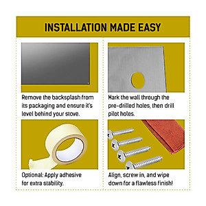 Lostronaut Stainless Steel Backsplash for Kitchen Wall - 24" x 30" Oven Spatter Shield with Pre-Drilled Holes - Mounting Screws & Microfiber Towel - Quick Install Splash Plate Stain Guard for Stove