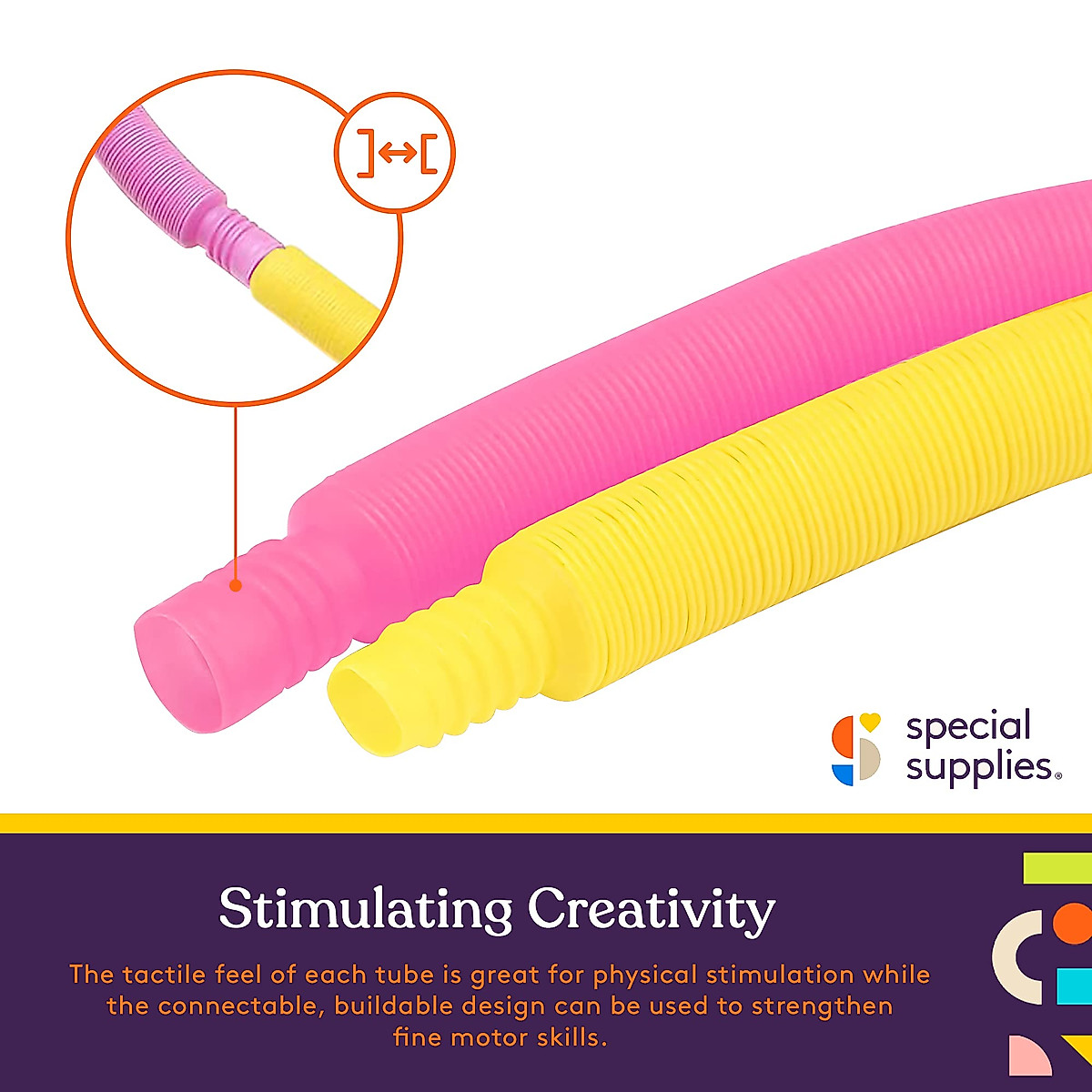 Special Supplies Fun Pull and Stretch Tubes for Kids - Pop, Bend, Build, and Connect Toy, Provide Tactile and Auditory Sensory Play, Colorful, Heavy-Duty Plastic (Primary-12)