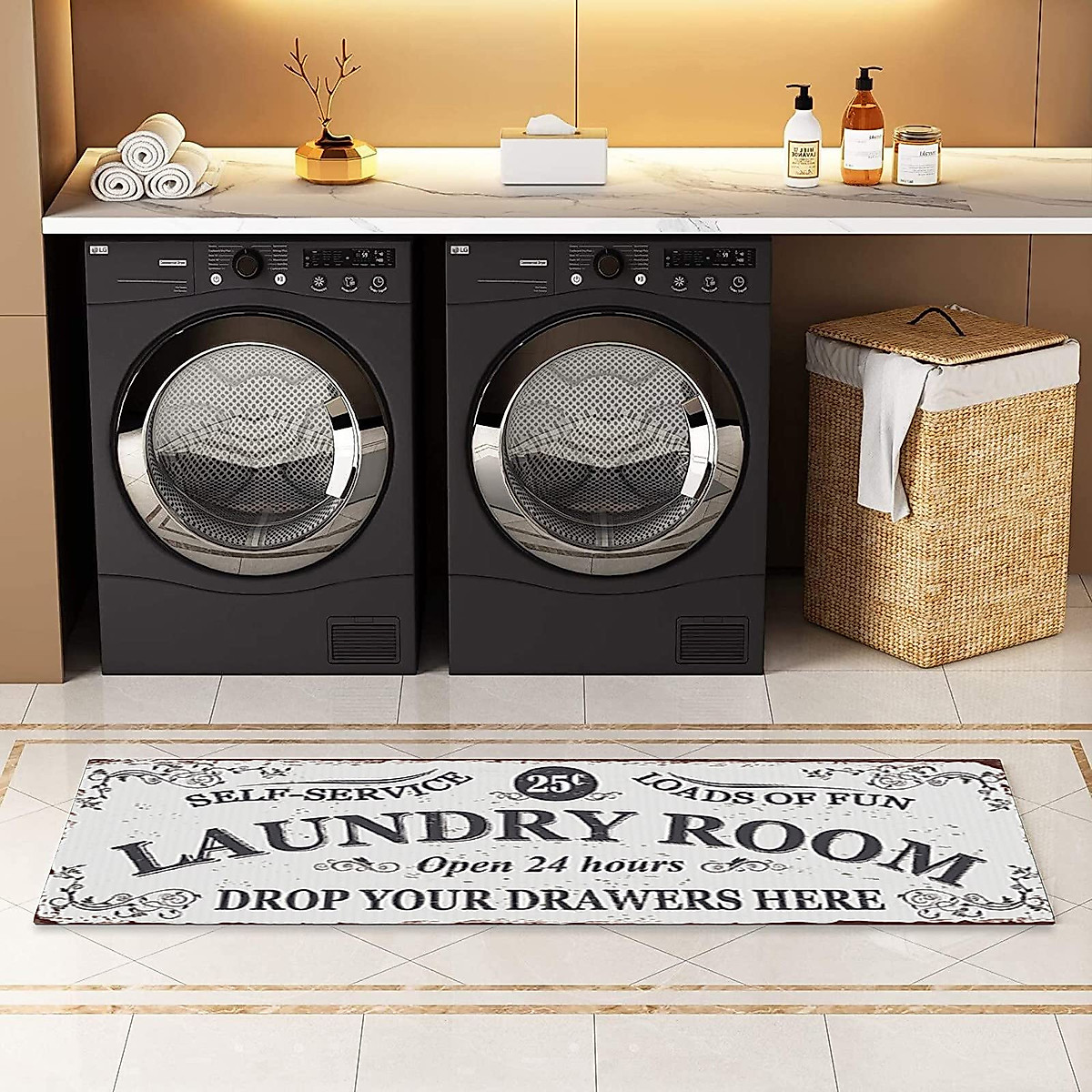 convinced8 Laundry Room Mat Laundry Room Rug Cushioned Anti Fatigue Anti-Slip Farmhouses Kitchen Floor Mats for Bathroom Laundry Room Sink Decorative Accessories (C) 47.2 x15.7in/23.6 X15.7in