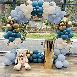 Navy Blue Balloon Garland, SKEFOLI 131PCS Dusty Blue Double Balloon Arch Kits Matte Light Blue and White Sand Balloons Birthday Party Decorations for Boys Men Baby Shower Gender Reveal (Navy Blue)