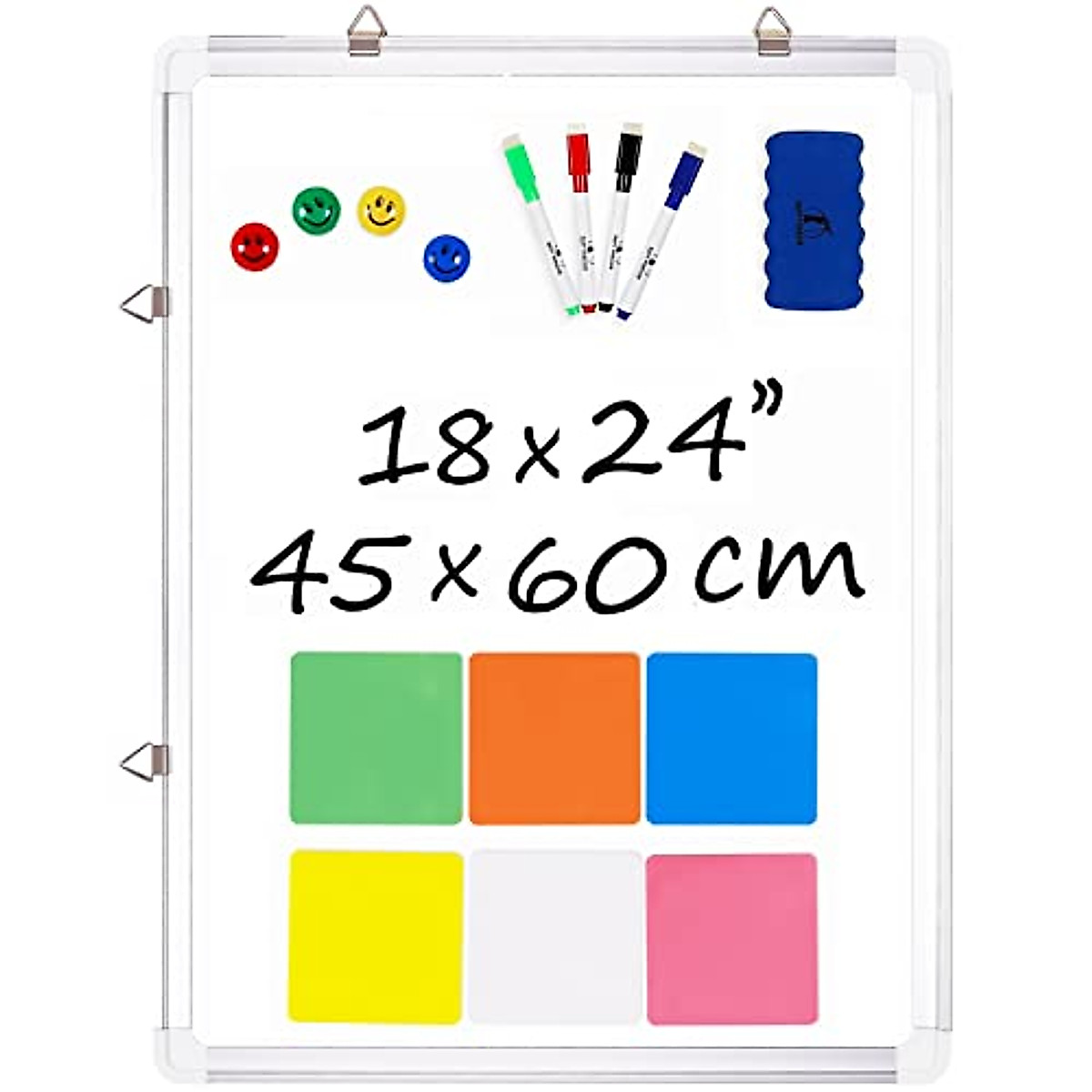 Whiteboard Set - 24 x 18" Dry Erase Board with 1 Magnetic Eraser, 4 Dry Wipe Markers, 4 Magnets and 6 Magnetic Labels - Wall Hanging Reminder Kanban Scrum White Board for Home and Office