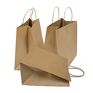 Paper Bags with Handles 50 Count 10x6.75x12 Inches Kraft Paper Bags for Wedding bags, Gift bags, Food bags, Shopping bags, Grocery bags, Storage bags, Lunch bags, Take away bags, Retail bags and More, Reusable, Eco-friendly and Sustainable 1072B 50C