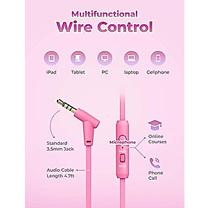 iClever HS01 Kids Headphones with Mic, Food Grade Safe Volume Limited 85/94dB, Cat Ear Headphones for Kids Girls Boys, Wired Children Headphones for Online Learning/School/Travel/Tablet (Pink)