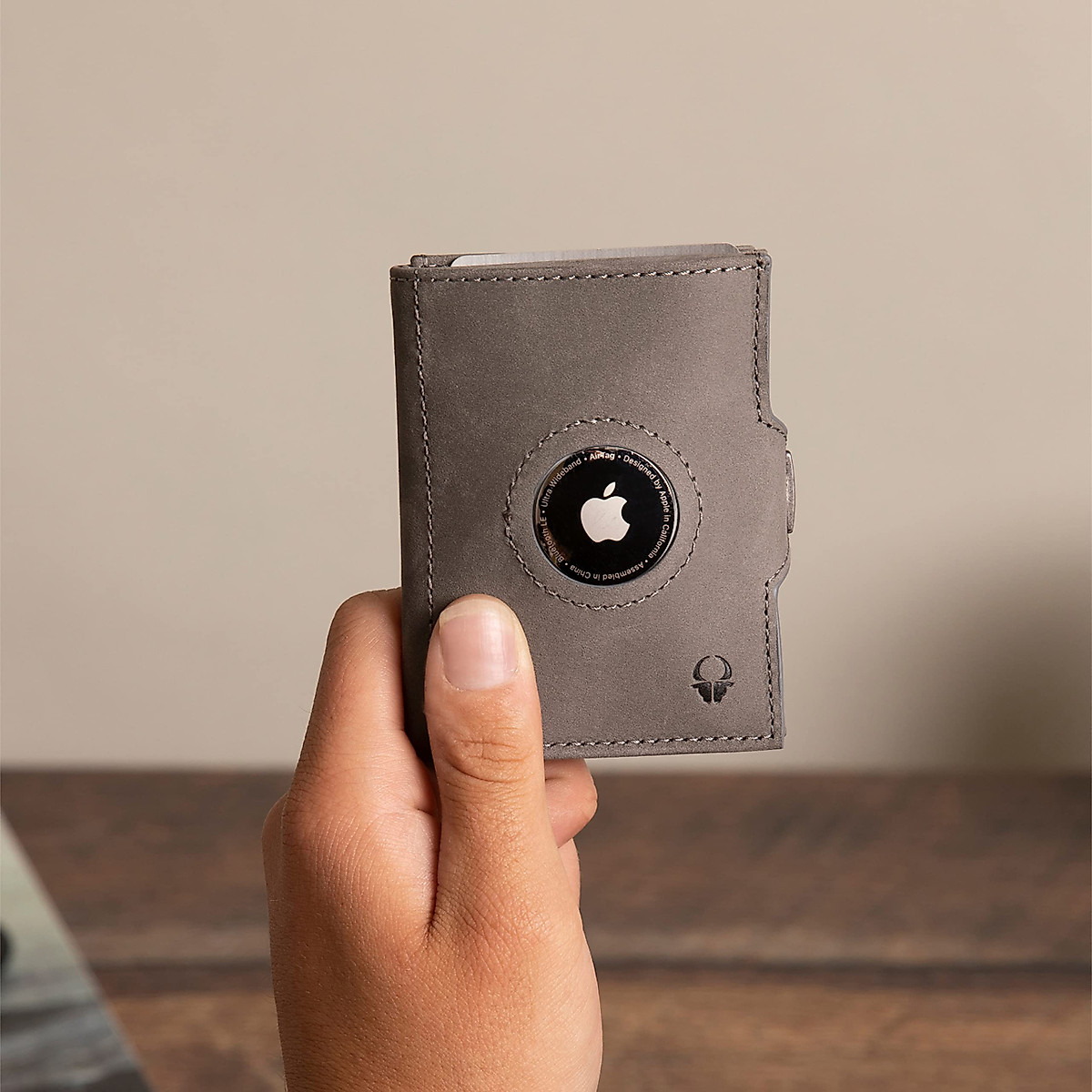 DONBOLSO Wallet Air I Slim AirTag Wallet with Apple AirTag Holder I Stylish Leather Card Holder with RFID Protection I For Men and Women I Holds up to 11 Credit Cards I Vintage Grey