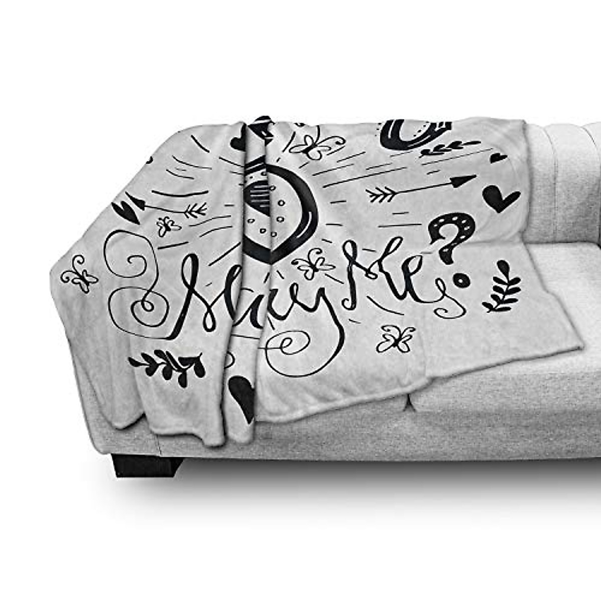 Ambesonne Engagement Party Throw Blanket, Western Themed Will You Marry Me Words with Hearts Celebration Image, Flannel Fleece Accent Piece Soft Couch Cover for Adults, 50" x 70", Black and White