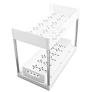 Under Sink Organizers Large Capacity Slide Out Storage Baskets for Bathrooms Kitchens Closets Laundry Rooms Offices (White)