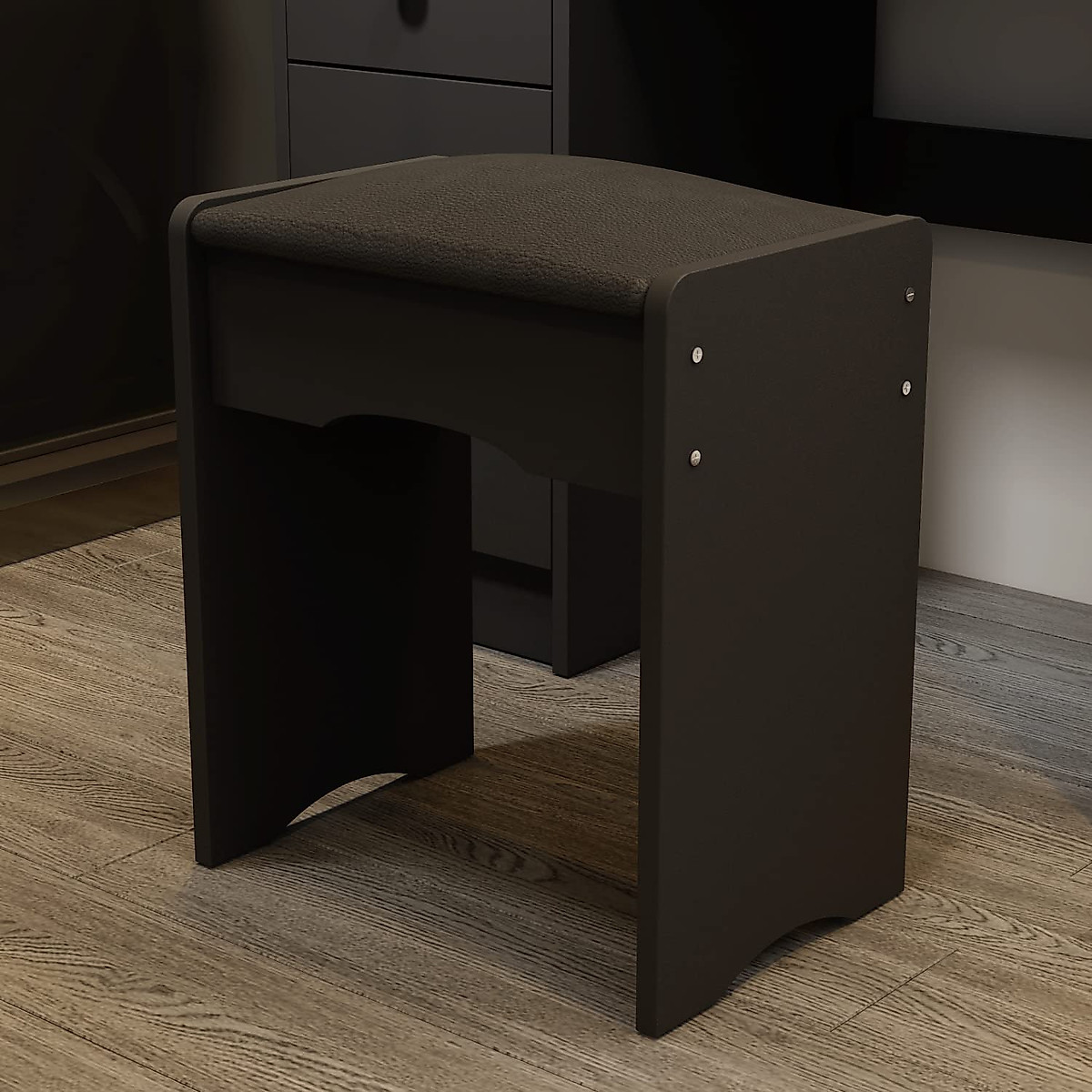 Hitow Vanity Desk Set with Mirror, Makeup Vanity with 5 Drawer & Shelf, Dressing Table with Touch Screen Light & Jewelry Organizer for Bedroom, Black (No Light)