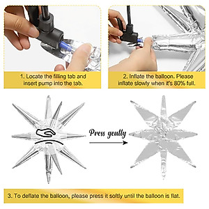 Silver Star Balloons 6 Star Foil Mylar Balloons Cone Spike Explosion Star Balloons 22 Inch Large Starburst Balloons Party Decorations for Christmas Birthday Party Bachelorette Party Disco Party