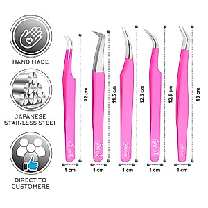 SIVOTE Eyelash Extension Tweezers for Classic & Volume Lashes, 5-Pack, Pink