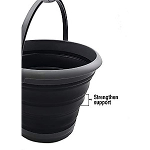 SAMMART 10L (2.64Gallon) Collapsible Fishing Bucket - Foldable Round Tub - Portable Plastic Water Pail - Space Saving Outdoor Waterpot - Trunk Organizer (1, Grey/Black)