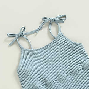 Bonangber Casual Toddler Baby Girl Summer Romper Ribbed Solid Color Sleeveless Suspenders Bell Bottom Pants Jumpsuit (Blue, 3-4 Years)