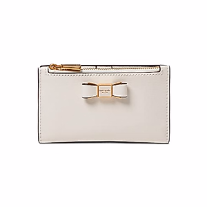 Kate Spade New York Morgan Bow Embellished Saffiano Leather Small Slim Bifold Wallet Parchment One Size