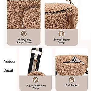 ER.Roulour Small Crossbody Sling Bag for Women Winter Plush Waist Bag Fleece Belt Bag Fanny Pack Purse with Adjustable Wide Strap (BLACK)