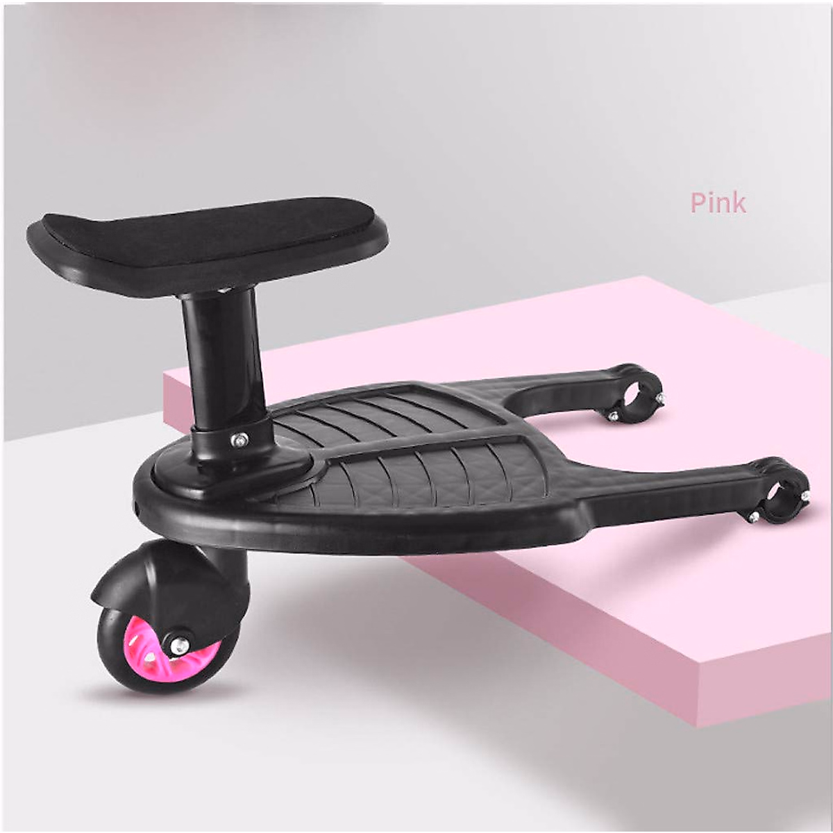 2019 New-Comfort Wheeled Board,Wheeled Buggy Board Comfort Wheeled Board with Adapter Stroller Ride On Board with Detachable Seat, Holds Children Up to 20kg (Pink)