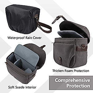 BAGSMART Camera Bag, SLR DSLR Canvas Camera Case, Vintage Padded Camera Shoulder Bag with Rain Cover for Women and Men, gray