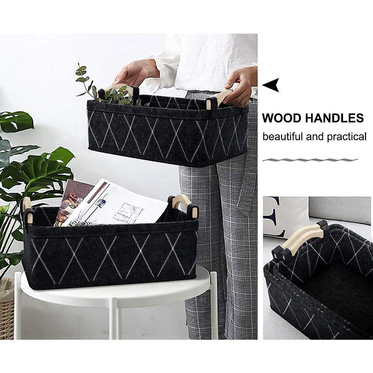 Oubra Grey Storage Baskets Bins Empty Gift Basket Rectangle Foldable Storage Cubes for Dog Toys Toilet Paper Under Shelf Basket