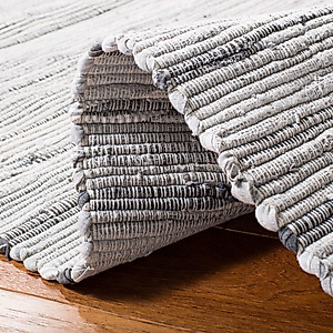 SAFAVIEH Rag Rug Collection 6' Square Grey RAR121A Handmade Boho Stripe Cotton Area Rug