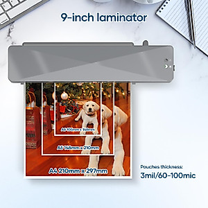 Laminator, 9 Inch A4 Thermal Laminator Machine with Laminating Sheets 9pcs & Paper Trimmer, 4 in 1 Hot & Cold Personal Lamination Kit for Home Office School Use, Fast Warm-Up & Quiet, Never Jam