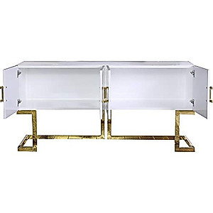 Meridian Furniture Beth Collection Modern | Contemporary Sideboard Buffet, Rich Gold Stainless Steel Base, White Laquer Finish, 64" W x 18" D x 31" H, Cabinet