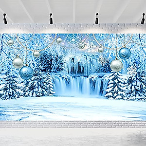 DUAIAI Winter Christmas Backdrop, Birthday Party Decorations Frozen Crystal Pendant Ice and Snow White World Wonderland Background Banner for Children Photography Backdrops