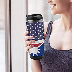 U.S.A. and Nauru Flags Travel Coffee Mug Reusable Insulated Drinking Cup with Lid for Home Outdoor Works 13 Oz