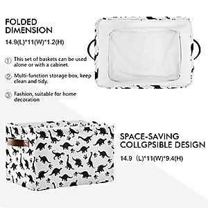 senya Large Foldable Storage Basket with Handles, White Black Dinosaur Silhouettes Fabric Collapsible Storage Bins Organizer Bag for Baby Storage Toy Storage 15 x 11 x 9.5 inch