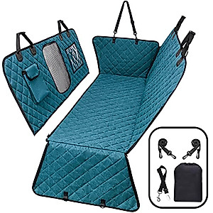 SEVVIS Dog Car Seat Cover-Back Seat Dog Cover for Car Include Mesh Visual Window and Pet Seat Belt-Hammock Scratchproof Pet Seat Cover for Cars SUVs Trucks Jeep